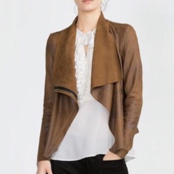 Zara | Jackets & Coats | Zara Faux Leather Waterfall Asymmetrical Moto ...
